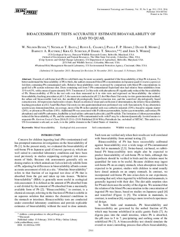(PDF) Bioaccessibility tests accurately estimate bioavailability of ...