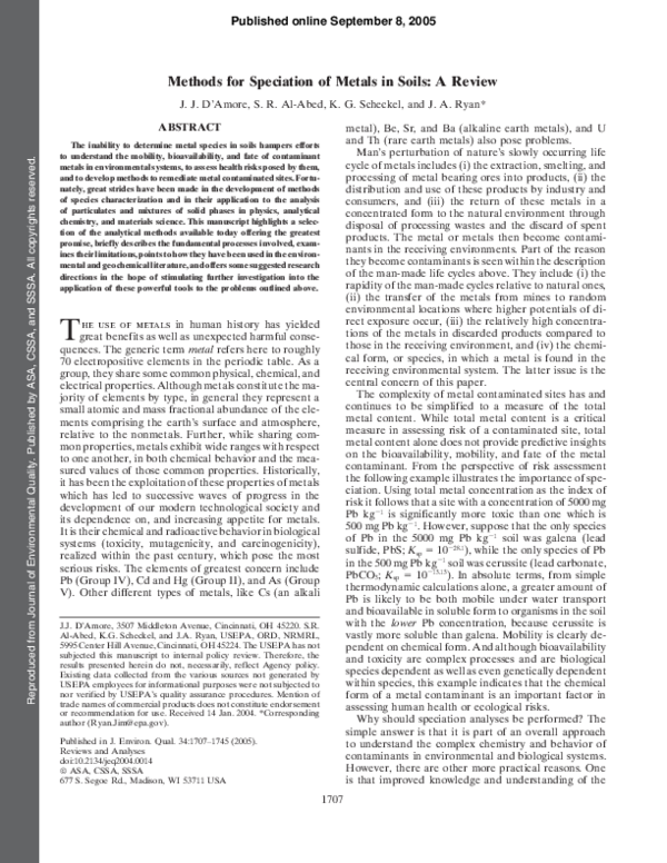 (PDF) Methods for speciation of metals in soils: A review | Kirk G ...