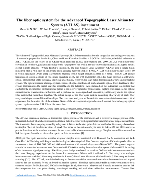 (PDF) The Fiber Optic System on the Advanced Topographic Laser ...