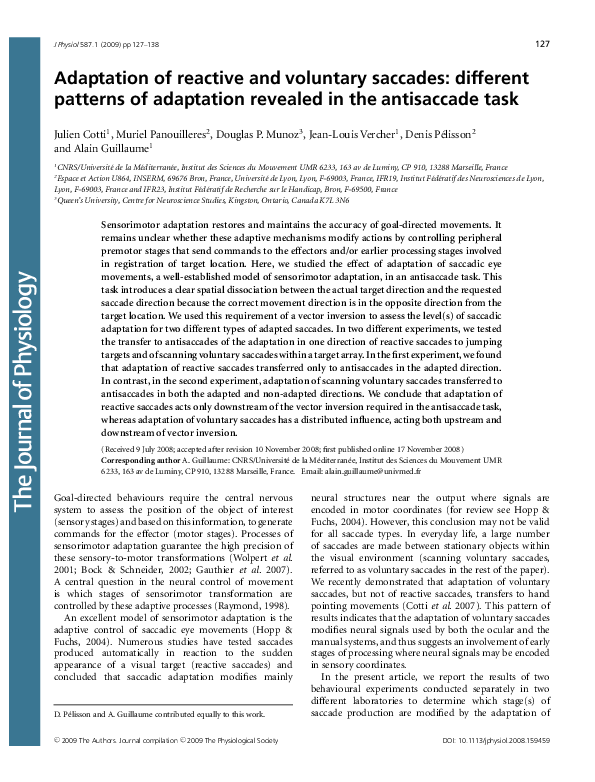 (PDF) Adaptation of reactive and voluntary saccades: different patterns ...
