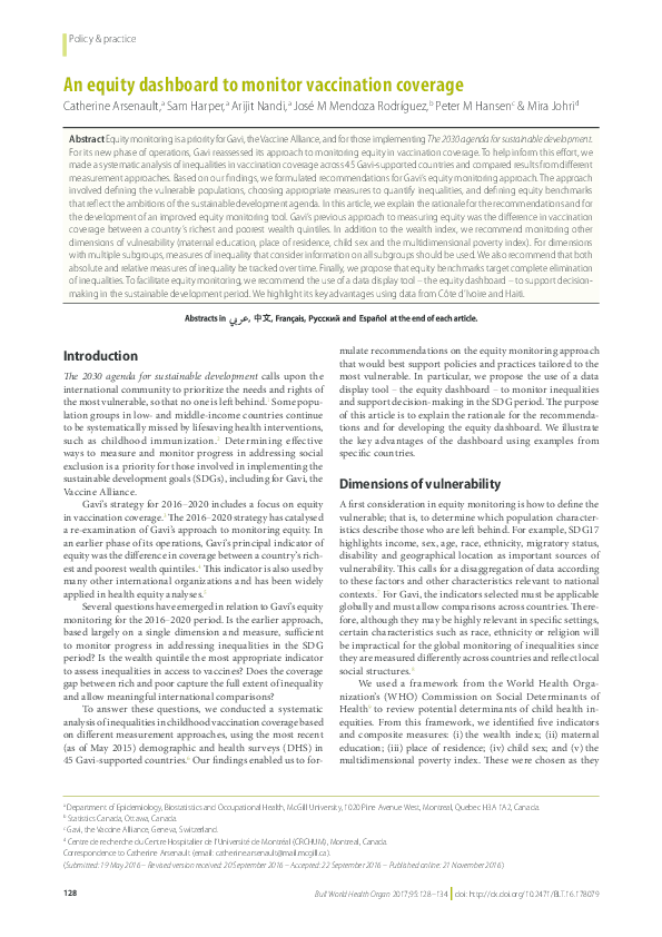 (PDF) An equity dashboard to monitor vaccination coverage