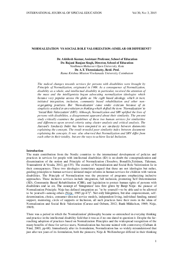 (PDF) Normalization Vs Social Role Valorization