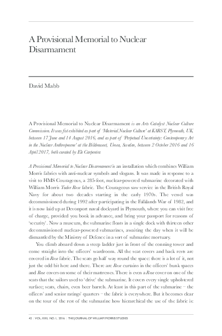 (PDF) A Provisional Memorial to Nuclear Disarmament