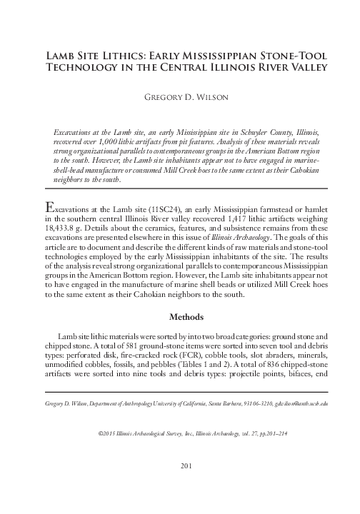 (PDF) Lamb Site Lithics: Early Mississippian Stone-Tool Technology in ...