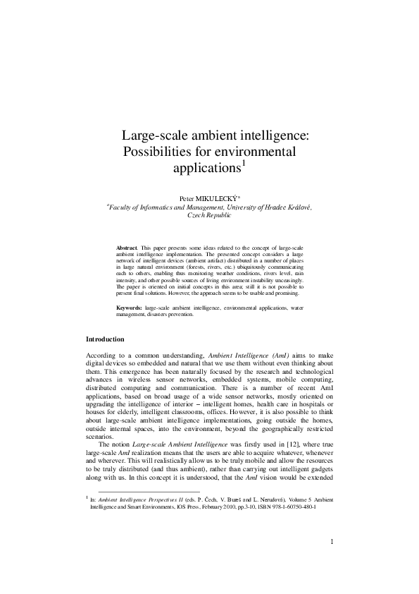 (PDF) Large-scale ambient intelligence: Possibilities for environmental applications 1