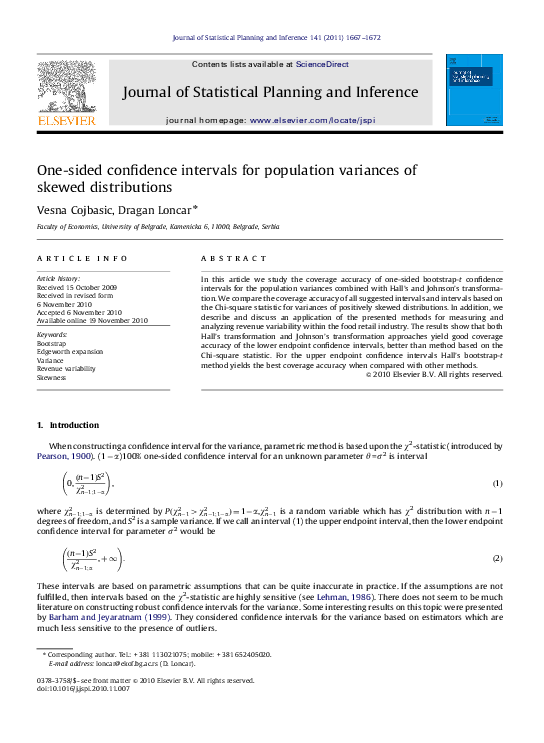 (PDF) One-sided confidence intervals for population variances of skewed distributions