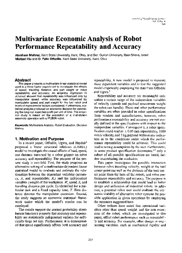 (PDF) Multivariate economic analysis of robot performance repeatability ...