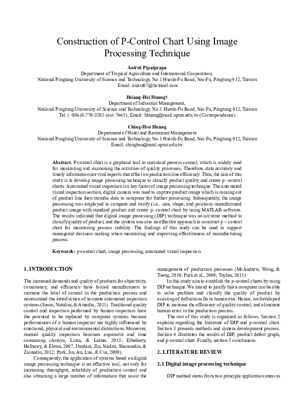 (PDF) Construction of P-Control Chart Using Image Processing Technique