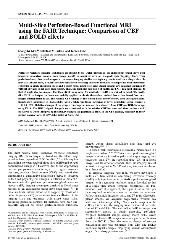 (PDF) Multi-slice perfusion-based functional MRI using the FAIR technique: comparison of CBF and ...