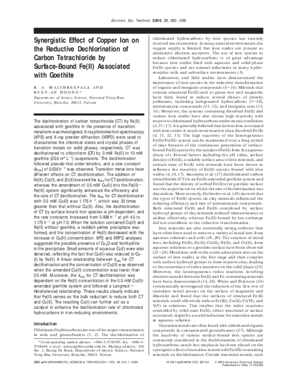 Pdf Synergistic Effect Of Copper Ion On The Reductive Dechlorination Of Carbon Tetrachloride