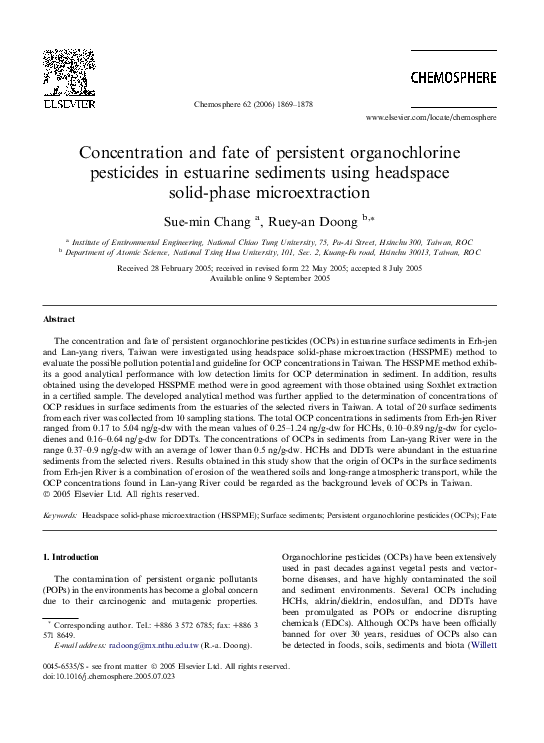 (PDF) Concentration and fate of persistent organochlorine pesticides in estuarine sediments ...