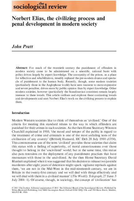 (PDF) Norbert Elias, the civilizing process and penal development in ...