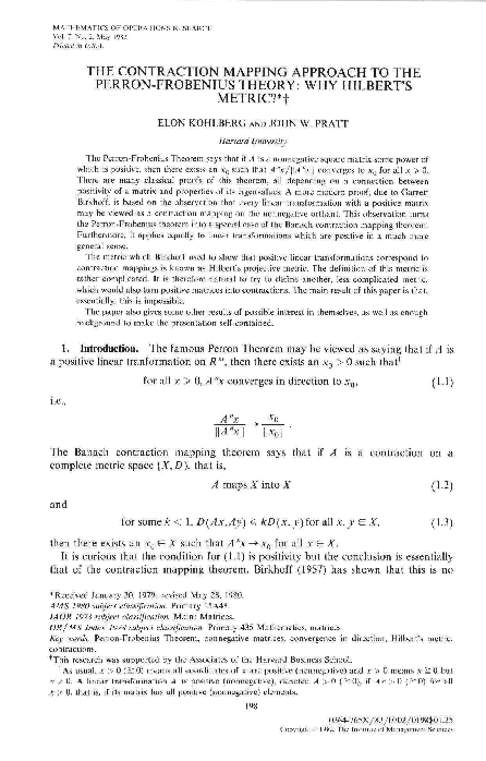 (PDF) The Contraction Mapping Approach to the Perron-Frobenius Theory: Why Hilbert's Metric?