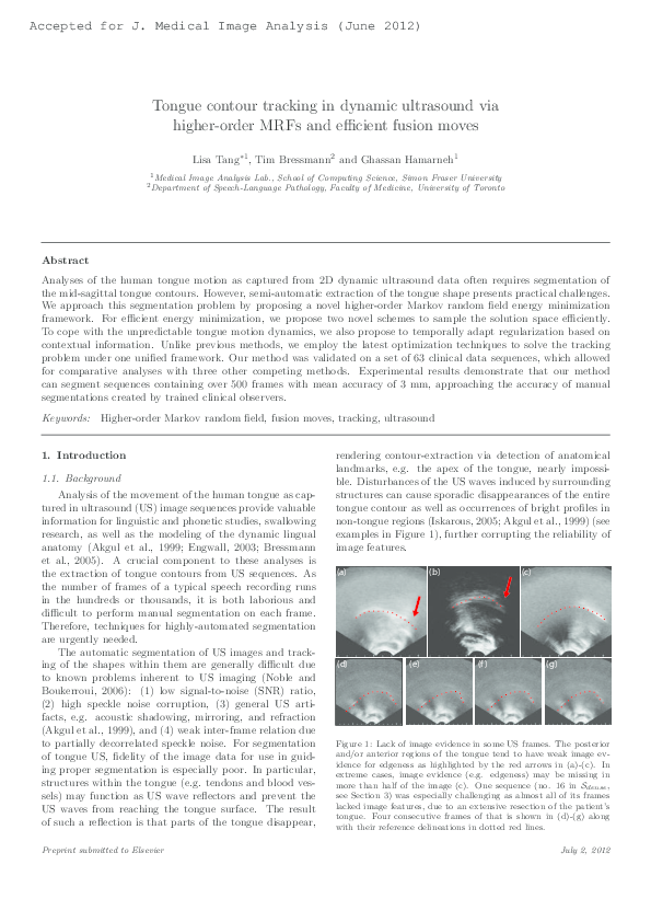 Pdf Tongue Contour Tracking In Dynamic Ultrasound Via Higher Order Mrfs And Efficient Fusion Moves