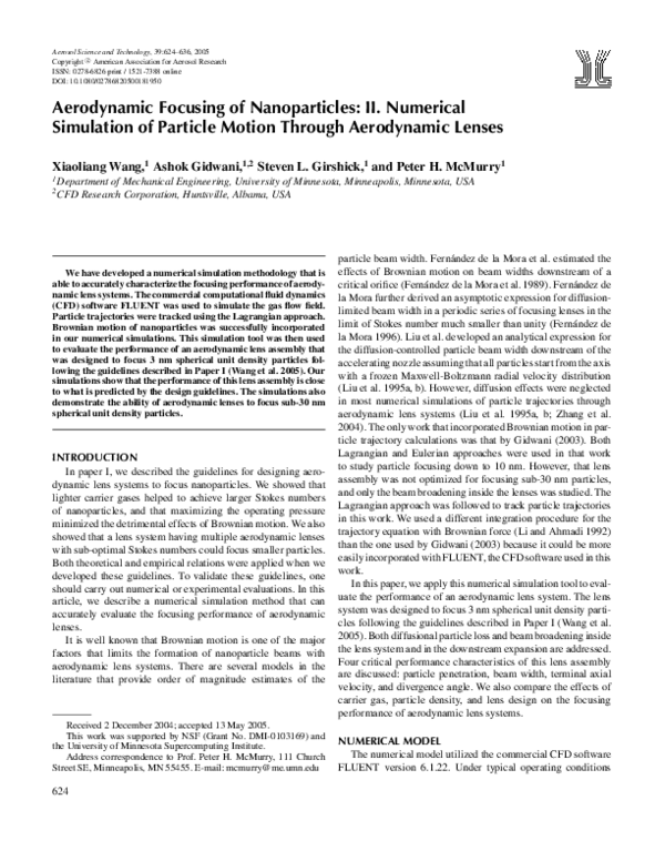 (PDF) Aerodynamic Focusing of Nanoparticles: II. Numerical Simulation ...