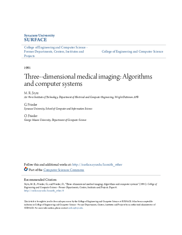 (PDF) Three-dimensional medical imaging: algorithms and computer ...