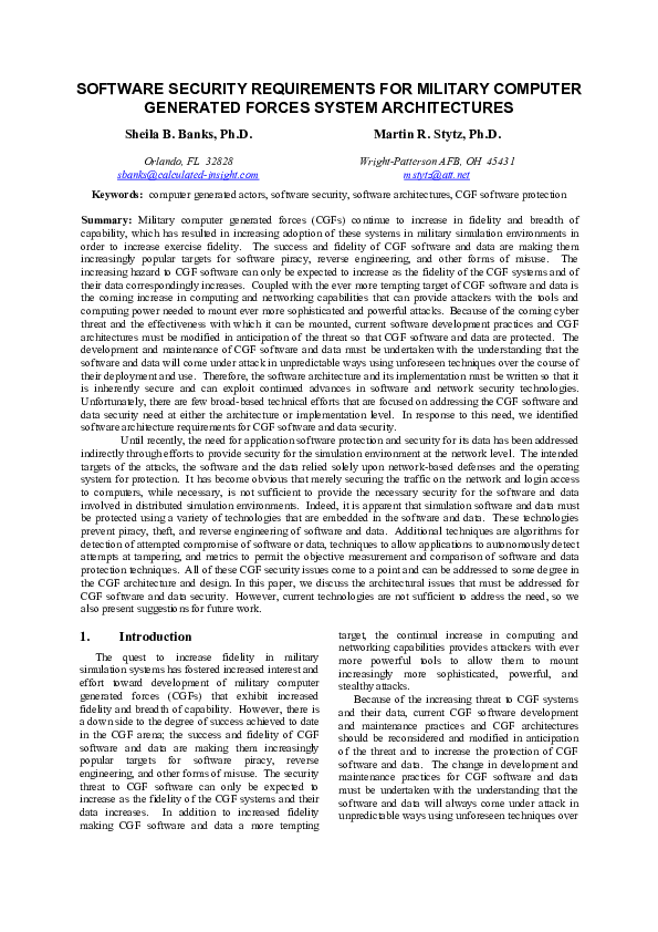 (PDF) Software Security Requirements for Military Computer Generated ...