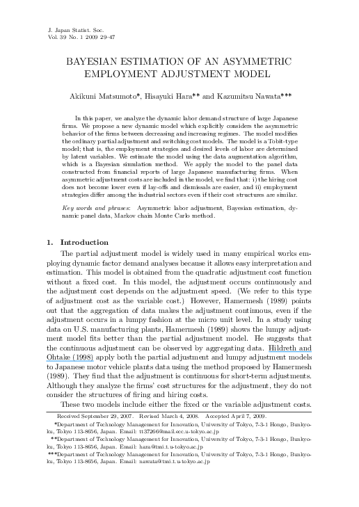 Pdf Bayesian Estimation Of An Asymmetric Employment Adjustment Model
