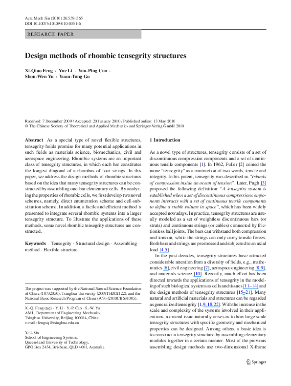 (PDF) Design methods of rhombic tensegrity structures