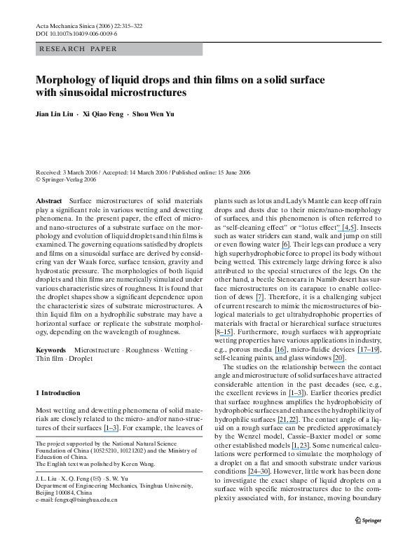 (PDF) Morphology of Liquid Drops and thin Films on a Solid Surface with ...