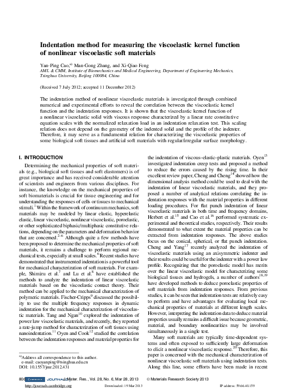 (PDF) Indentation method for measuring the viscoelastic kernel function of nonlinear ...