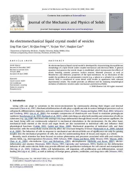 (PDF) An electromechanical liquid crystal model of vesicles