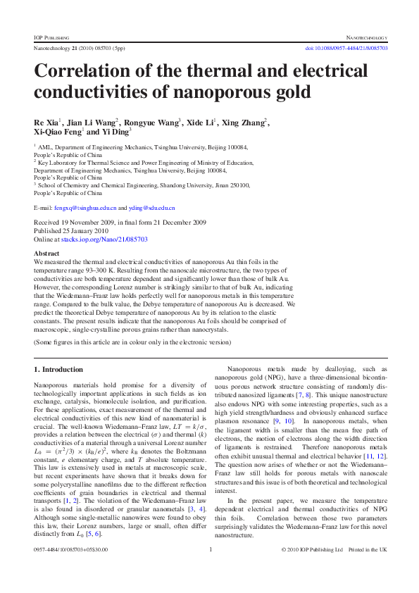 Pdf Correlation Of The Thermal And Electrical Conductivities Of