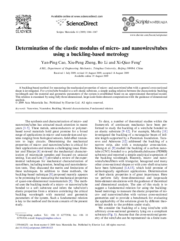 (PDF) Determination of the elastic modulus of micro- and nanowires ...