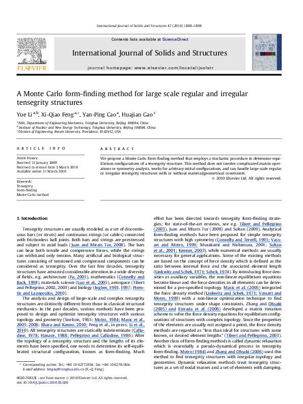 Pdf Monte Carlo Form Finding Method For Tensegrity Structures