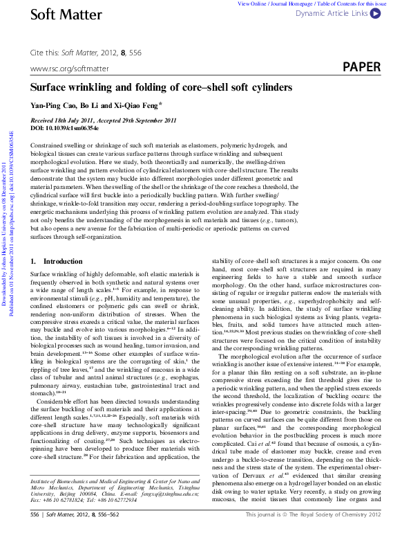 (PDF) Surface wrinkling and folding of core-shell soft cylinders