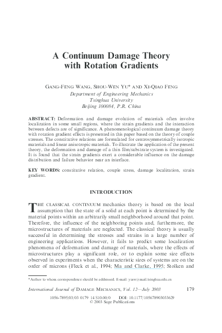 (PDF) A continuum damage theory with rotation gradients
