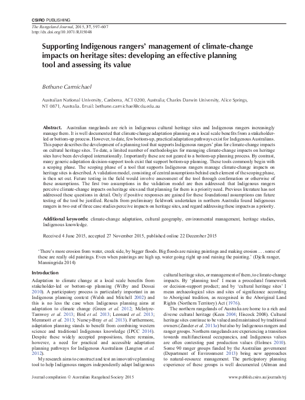 (PDF) Supporting Indigenous rangers' management of climate-change ...