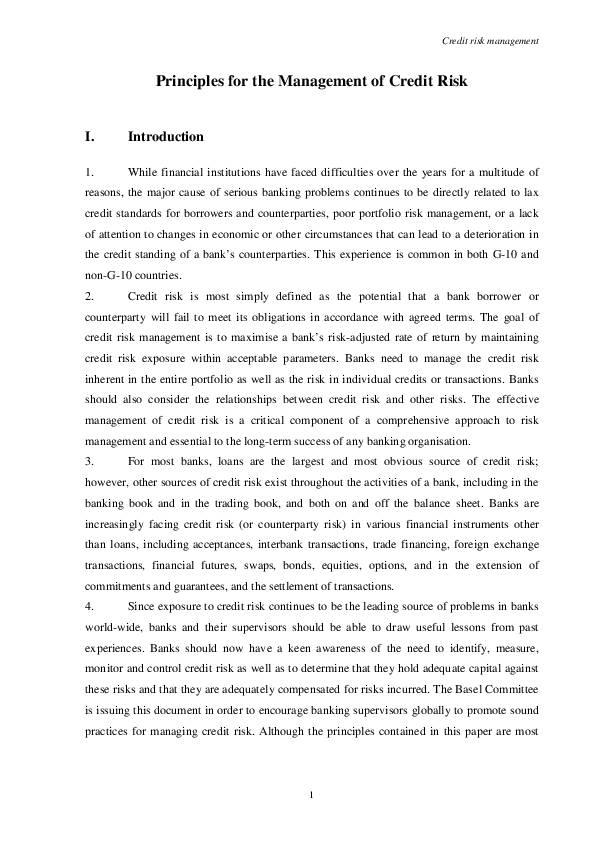 (PDF) Credit risk management Principles for the Management of Credit Risk