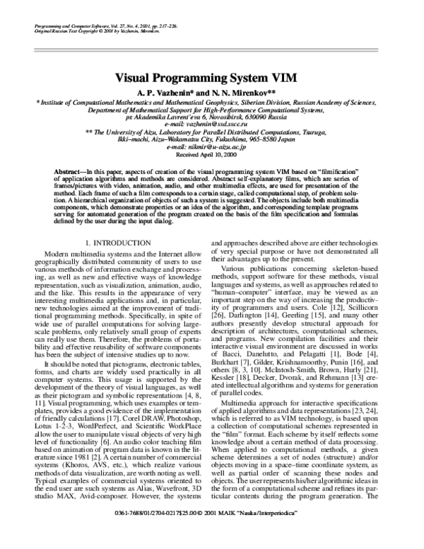 (PDF) VIM: A Visual Programming System Overview