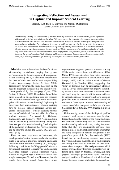 (PDF) Integrating Reflection and Assessment to Capture and Improve ...