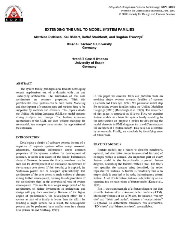 Pdf Extending The Uml To Model System Families