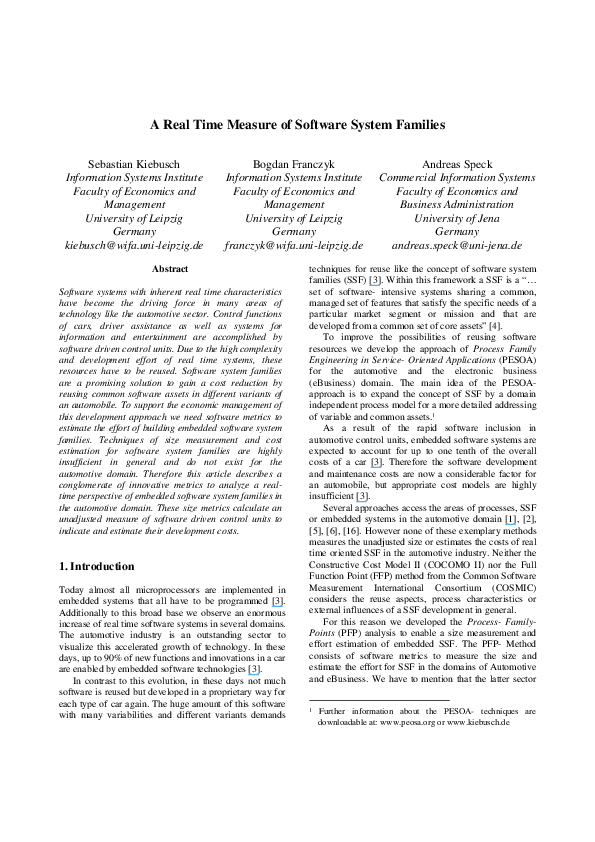 (PDF) A real time measure of software system families