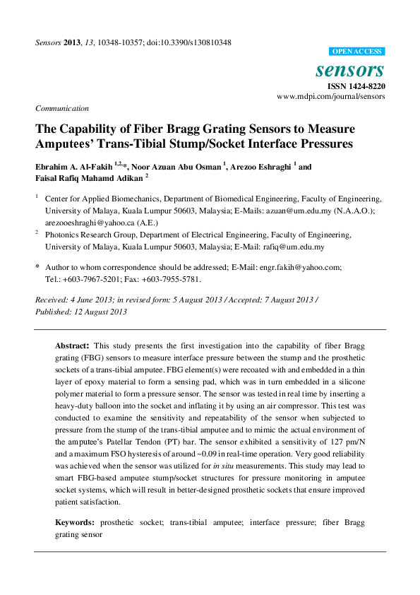 (PDF) The Capability of Fiber Bragg Grating Sensors to Measure Amputees ...
