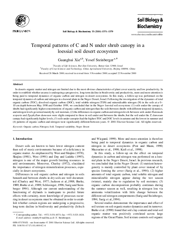(PDF) Temporal patterns of C and N under shrub canopy in a loessial ...
