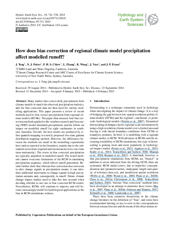 Pdf How Does Bias Correction Of Regional Climate Model Precipitation Affect Modelled Runoff