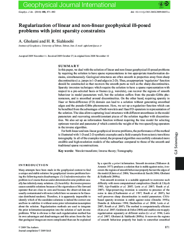 (PDF) Regularization of linear and non-linear geophysical ill-posed problems with joint sparsity ...