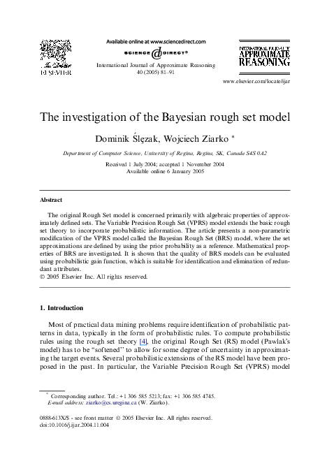 (PDF) The investigation of the Bayesian rough set model
