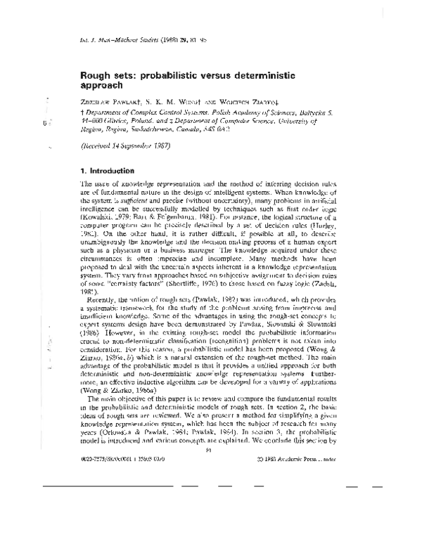 (PDF) Rough sets: probabilistic versus deterministic approach ...