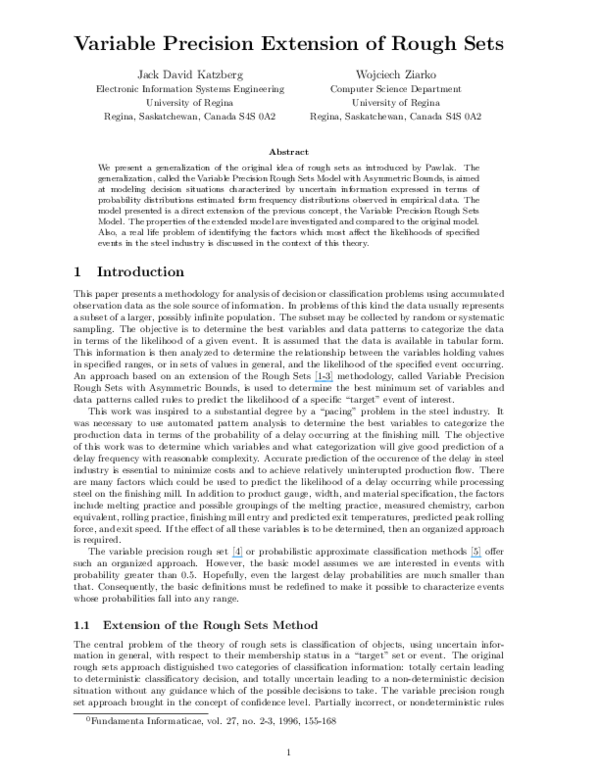 (PDF) Variable precision extension of rough sets