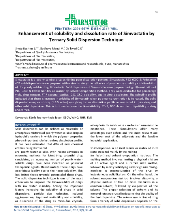 (PDF) Enhancement of solubility and dissolution rate of Simvastatin by ...