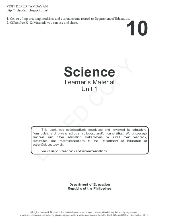 (PDF) Science Learner's Material Unit 1