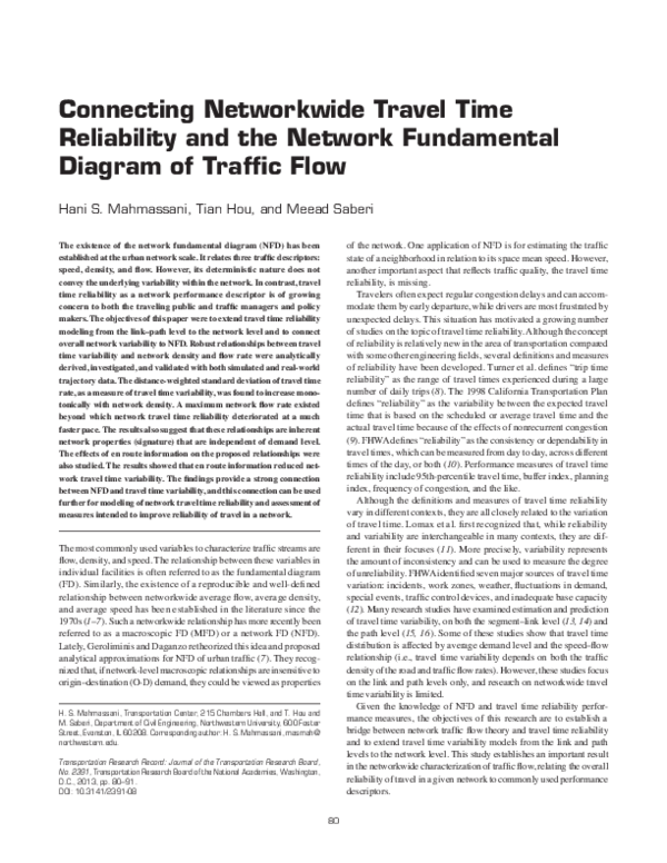 (PDF) Connecting Networkwide Travel Time Reliability and the Network ...