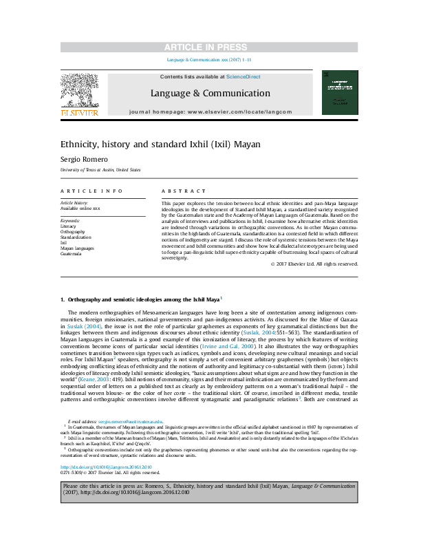 (PDF) Ethnicity, history and standard Ixhil (Ixil) Mayan