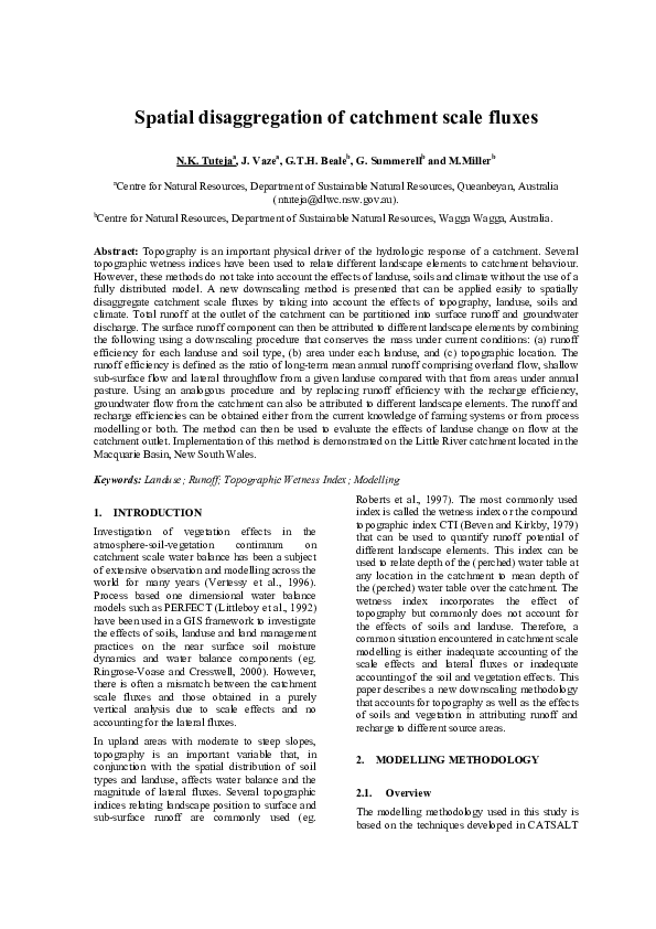 (PDF) Spatial disaggregation of catchment scale fluxes | Jai Vaze ...