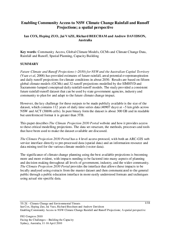 (PDF) Enabling Community Access to NSW Climate Change Rainfall and ...